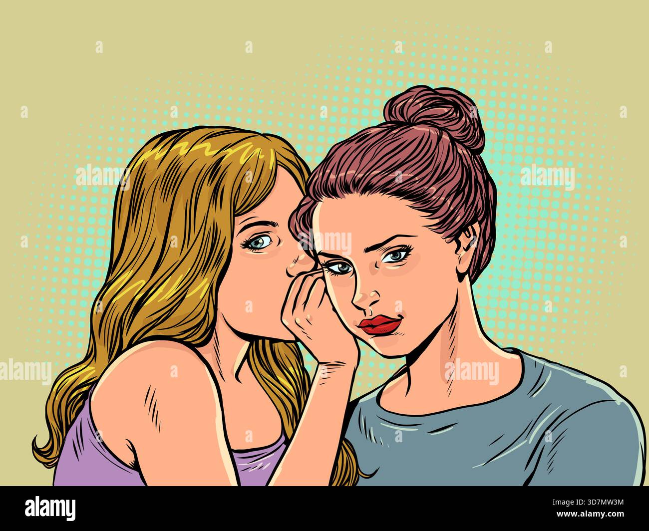 Dialogue between women in secret. Women whisper looking straight ahead ...