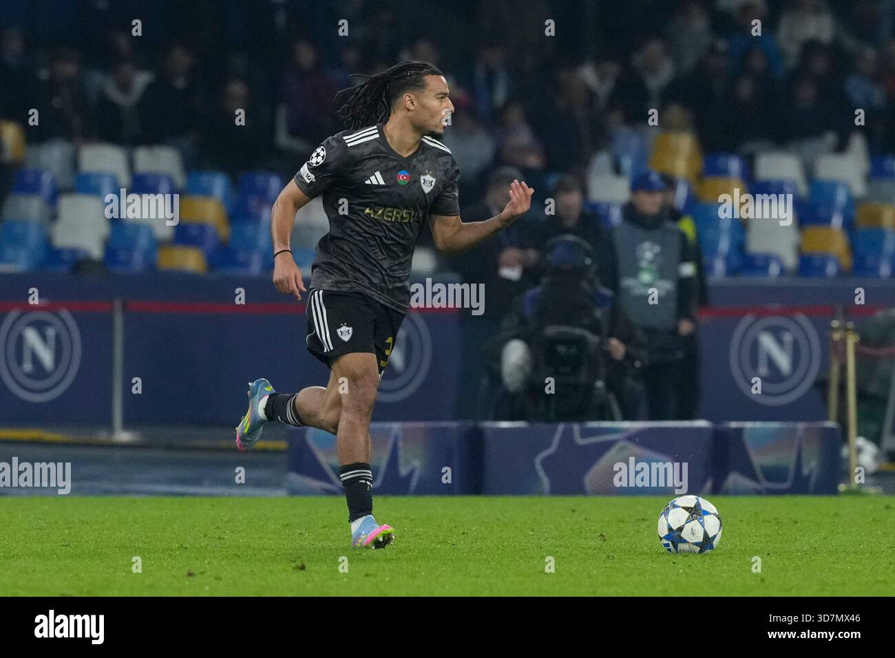 Naples, Italy. 25 Nov, 2025. Samy Mmaee of Qarabag FK during the UEFA ...