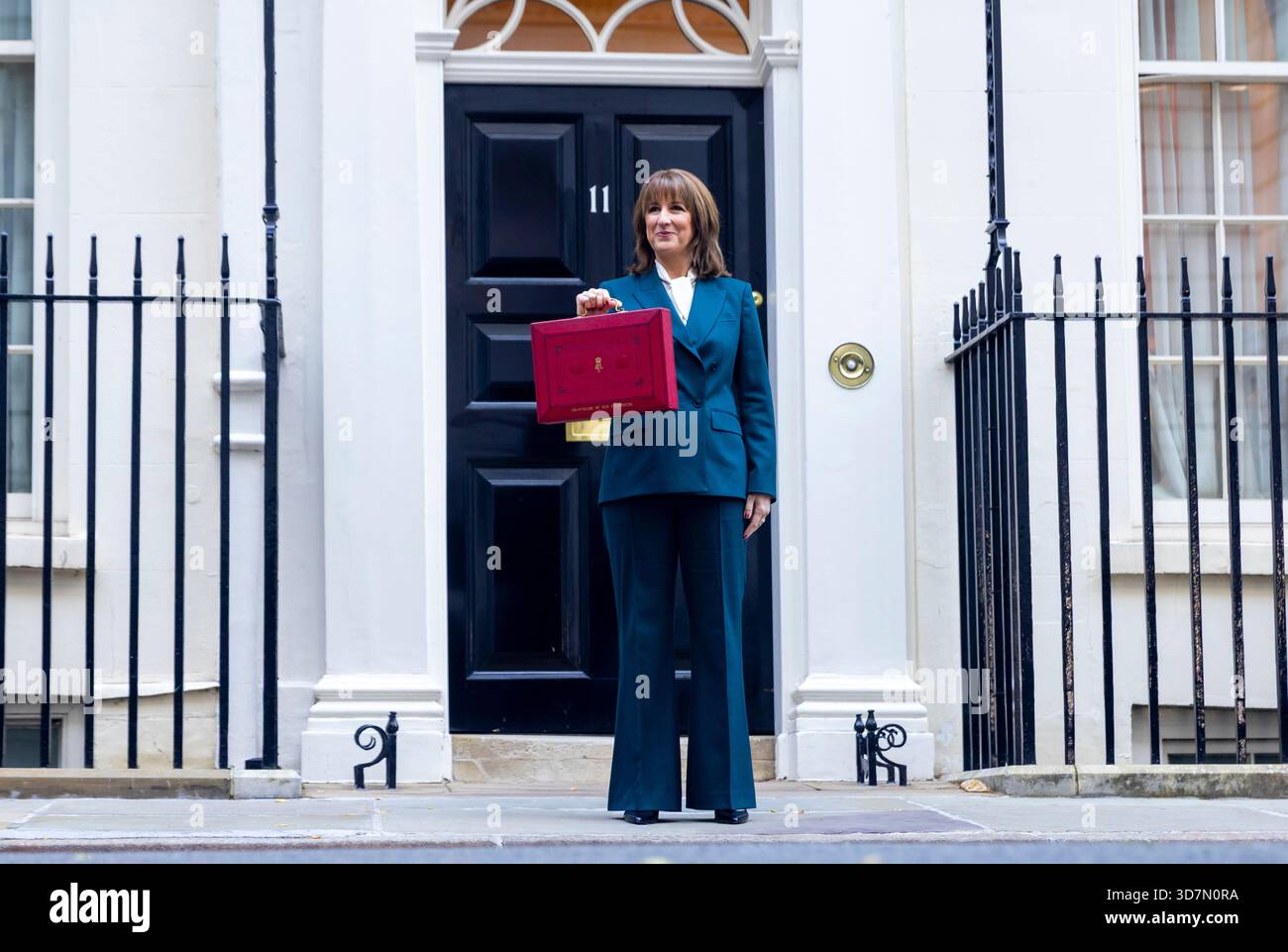 London, UK 26 Nov 2025 Chancellor, Rachel Reeves, at the door of Number ...