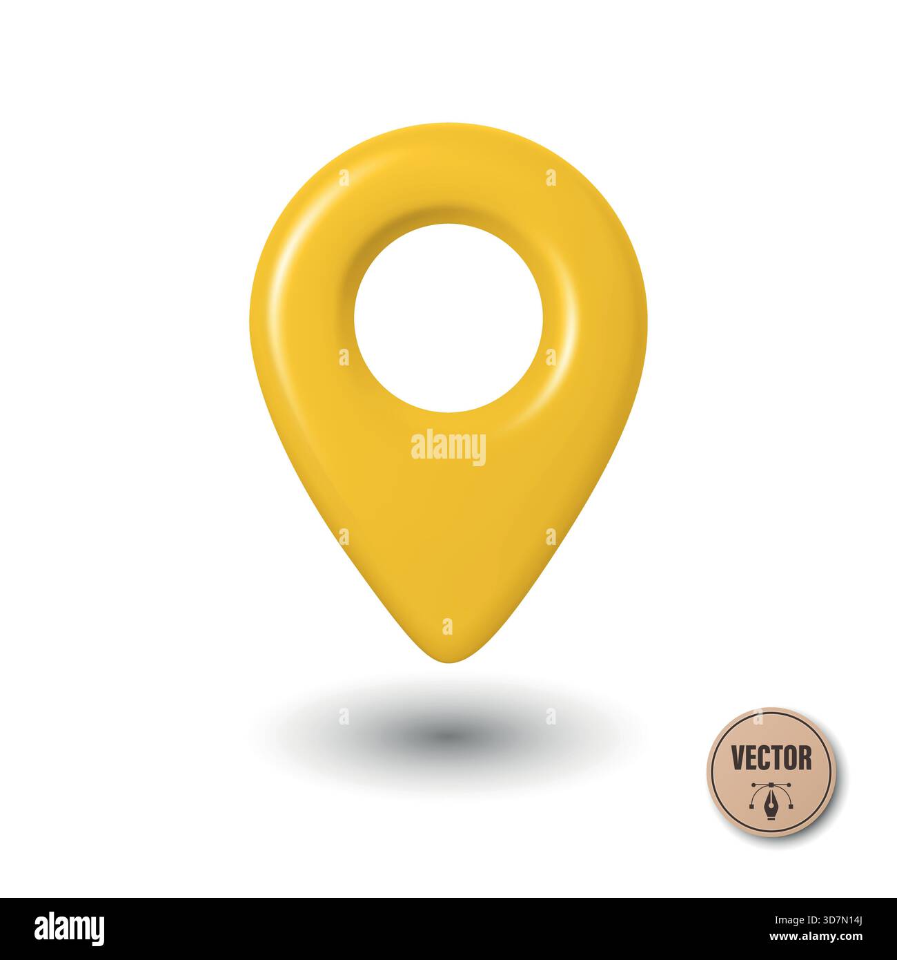 Vector 3d Realistic Yellow Map Pin Icon. Location Marker with Hole. Map ...