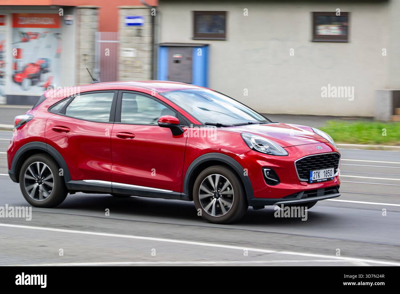 Ostrava, Czechia - May 14, 2025: Red Ford Puma crossover car on road ...