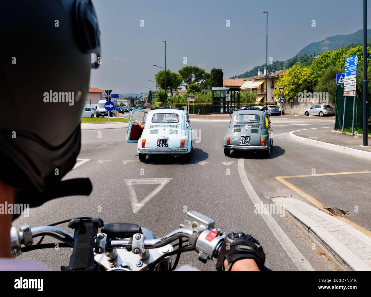 Lake Garda, Italy - June, 20, 2025: Rear view of two vintage Fiat 500 ...