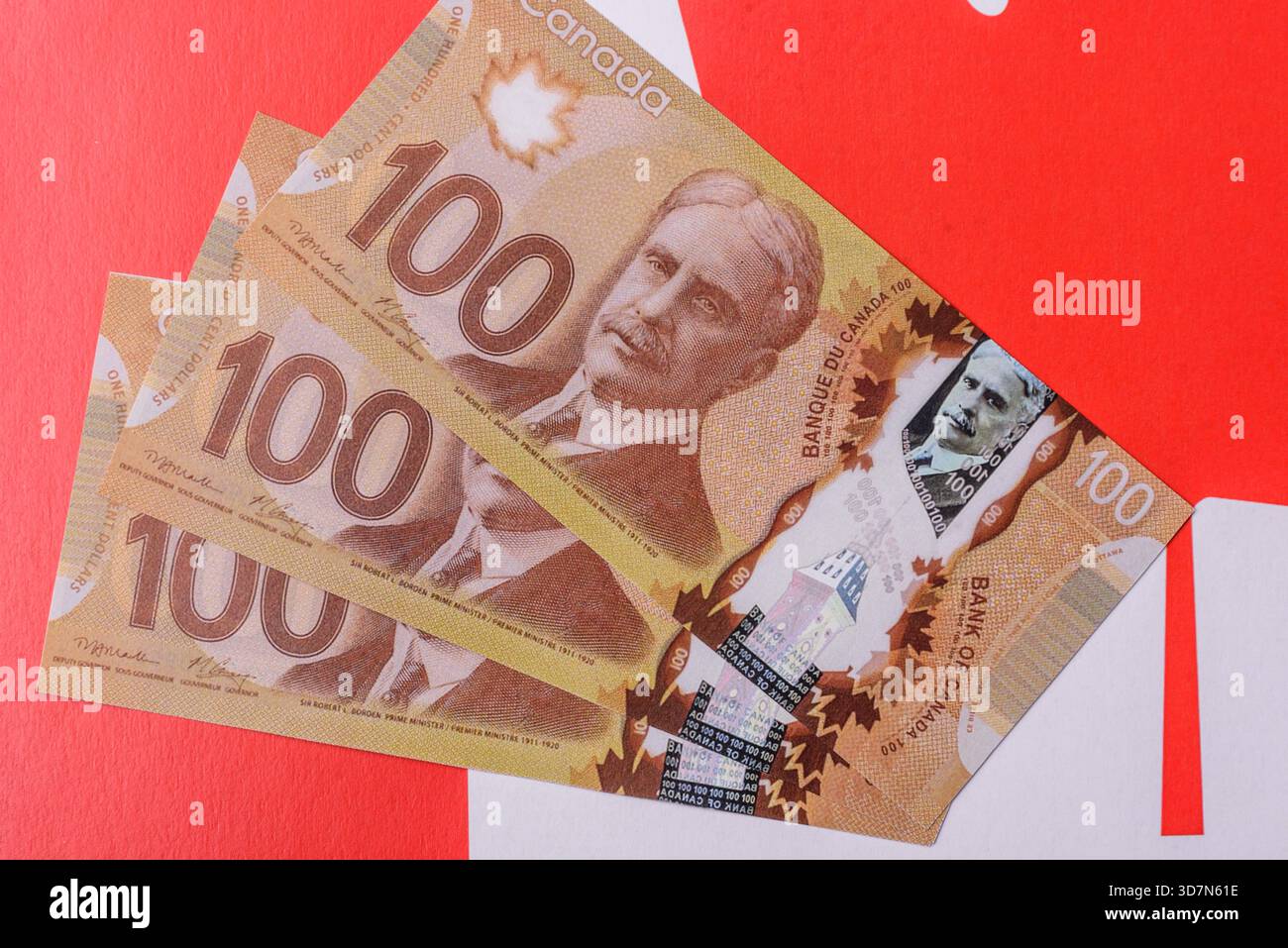 Money, currency of Canada, dollar banknotes of various denominations ...