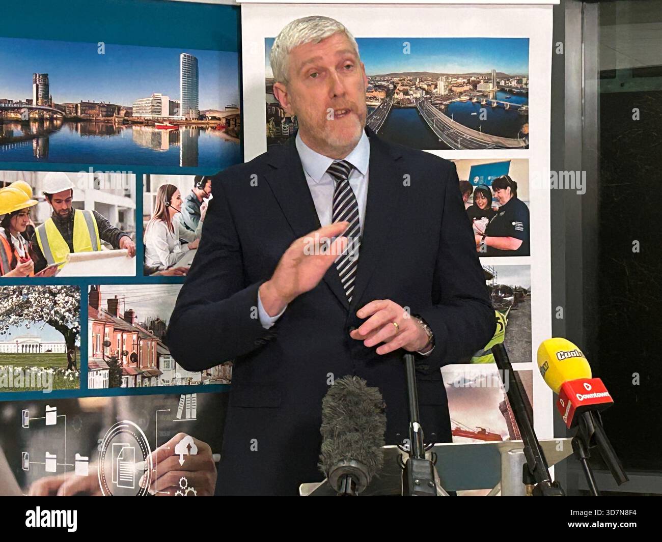 Stormont Finance Minister John O'Dowd addresses the media in response ...