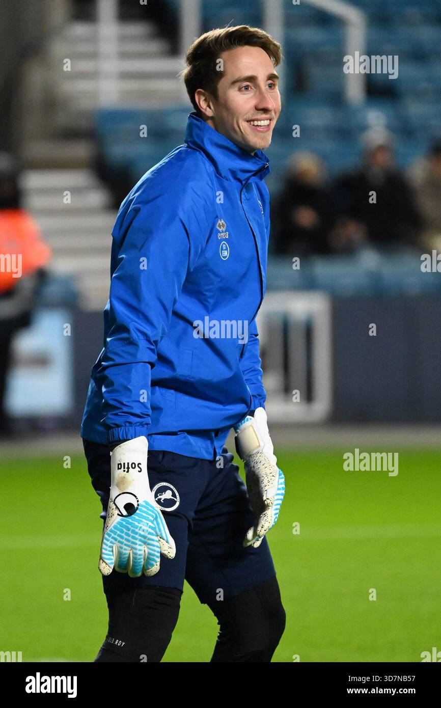London, England. 26th Nov 2025. Millwall goalkeeper Steven Benda ahead ...