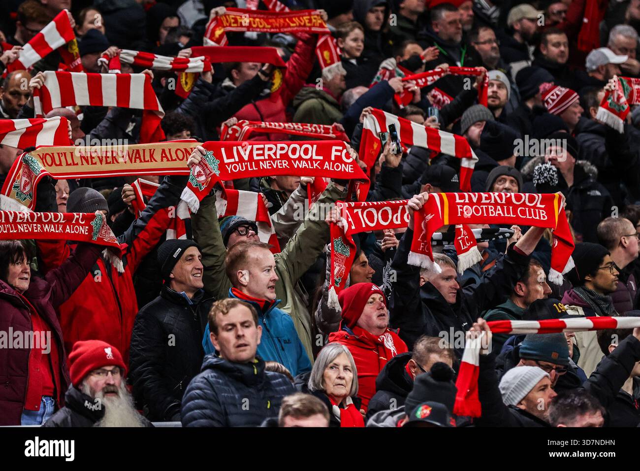 Liverpool fans sing ‘You’ll Never Walk Alone’ before the game during ...