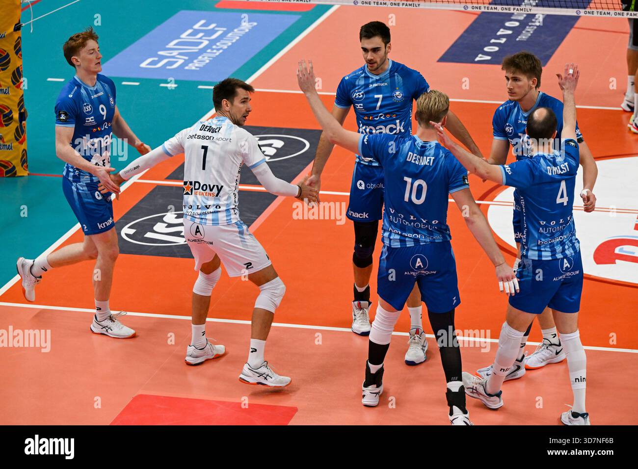 players of Knack celebrate during a Volleyball game between Knack ...