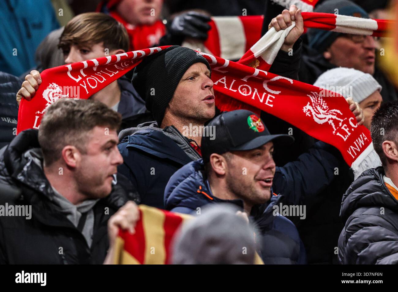 Liverpool fans sing ‘You’ll Never Walk Alone’ before the game during ...