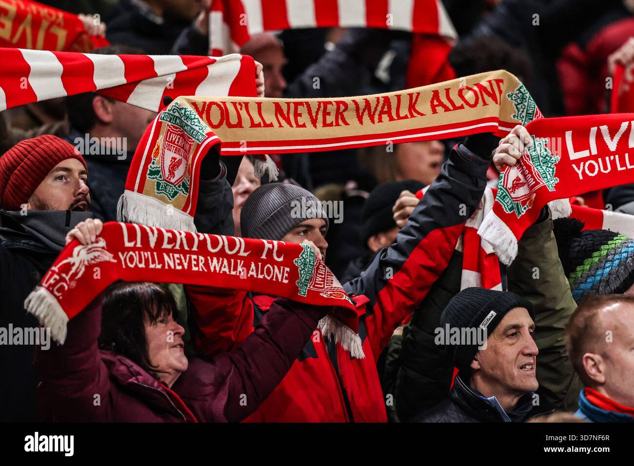 Liverpool fans sing ‘You’ll Never Walk Alone’ before the game during ...