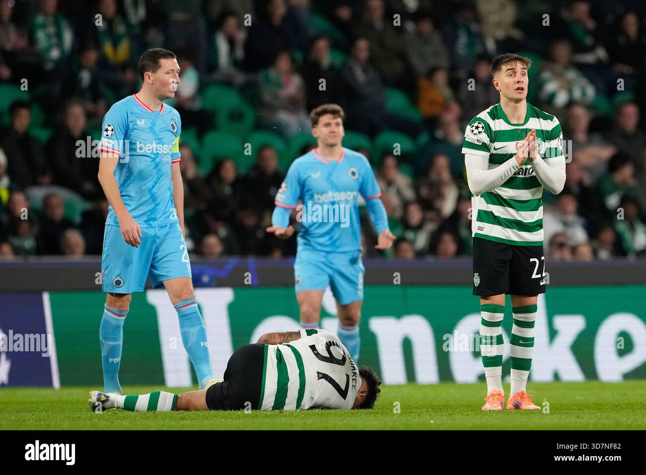 Sporting's Ivan Fresneda, right, gestures during the Champions League ...