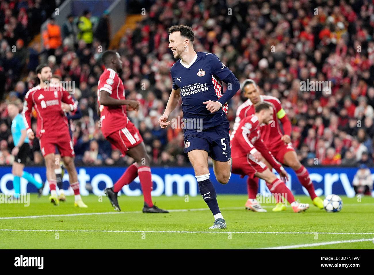 PSV Eindhoven's Ivan Perisic (centre) celebrates scoring their side's ...