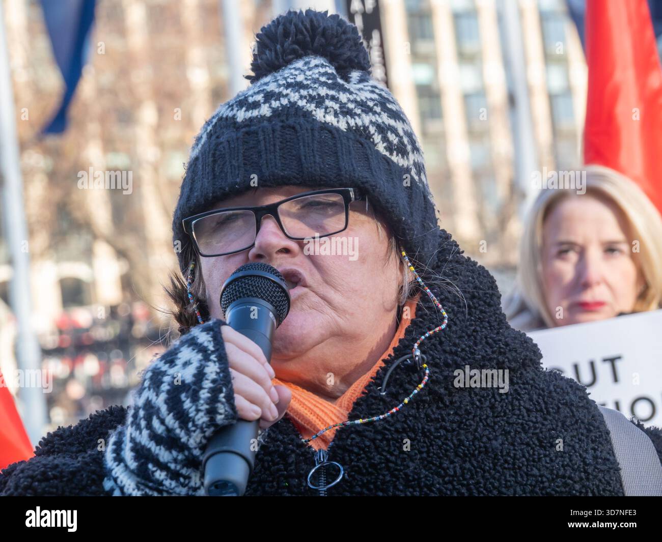 London, UK. 26 Nov 2025. Paula Peters of DPAC speaking. Unite Community ...