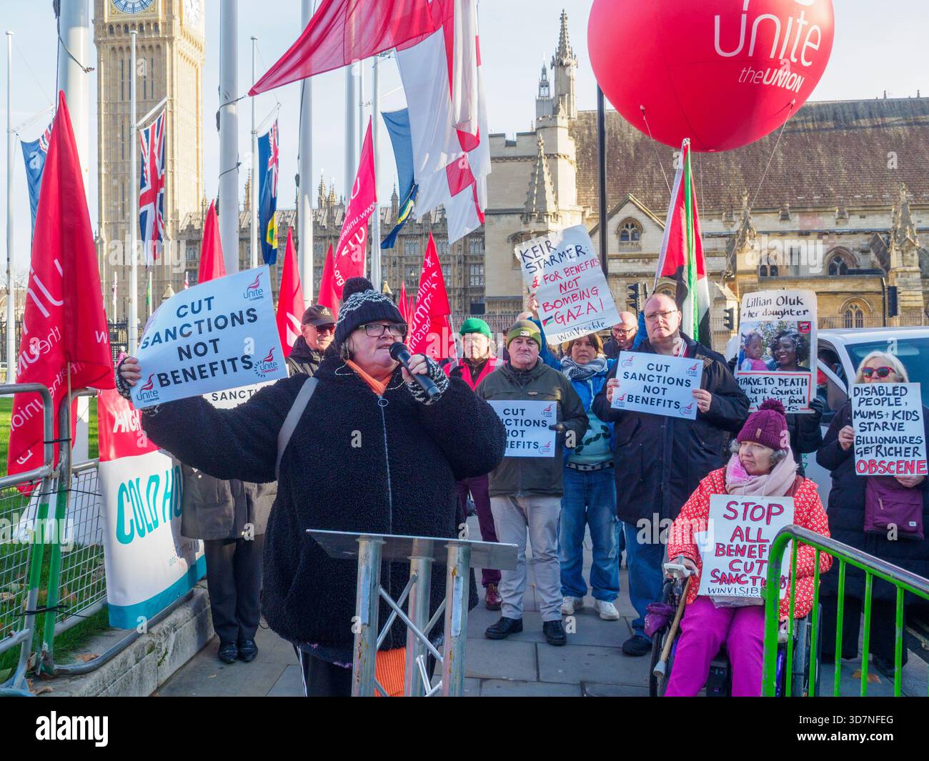 London, UK. 26 Nov 2025.Paula Peters of DPAC speaking. Unite Community ...