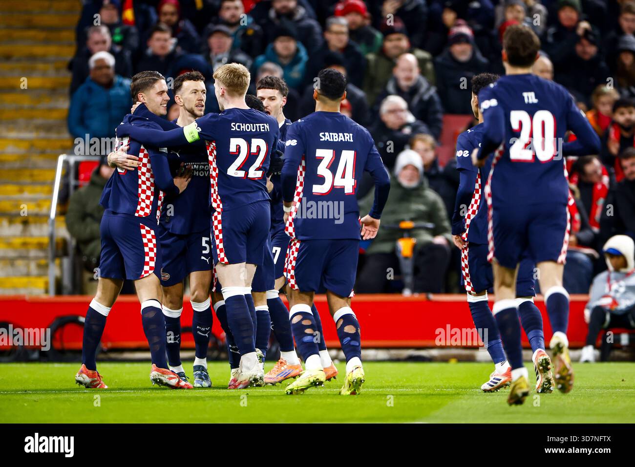 LIVERPOOL - PSV players celebrate Ivan Perisic of PSV Eindhoven's 0-1 ...
