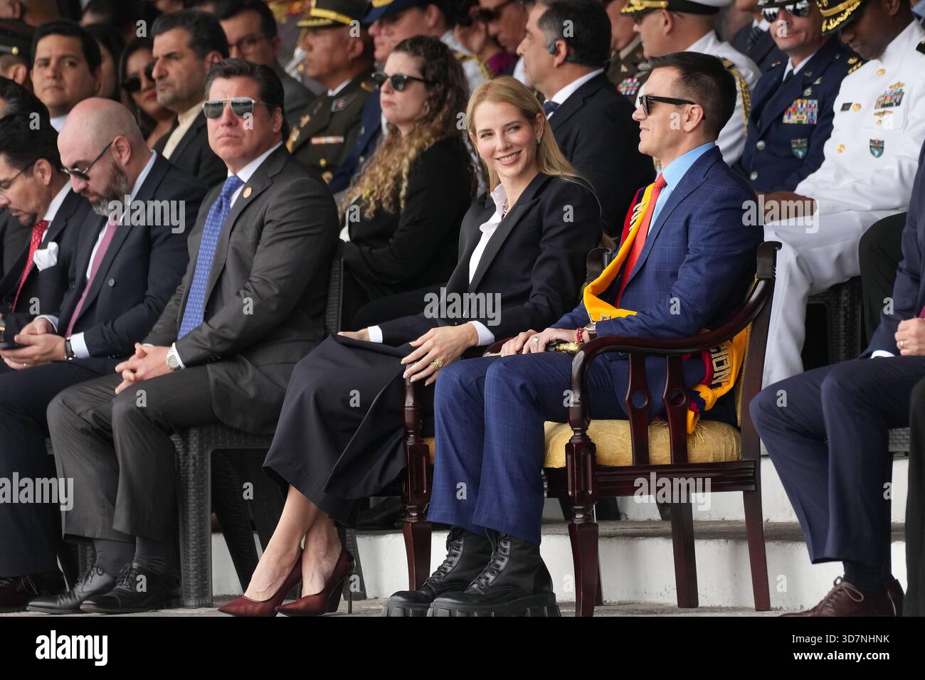 President Daniel Noboa and first lady Lavinia Valbonesi chat during the ...