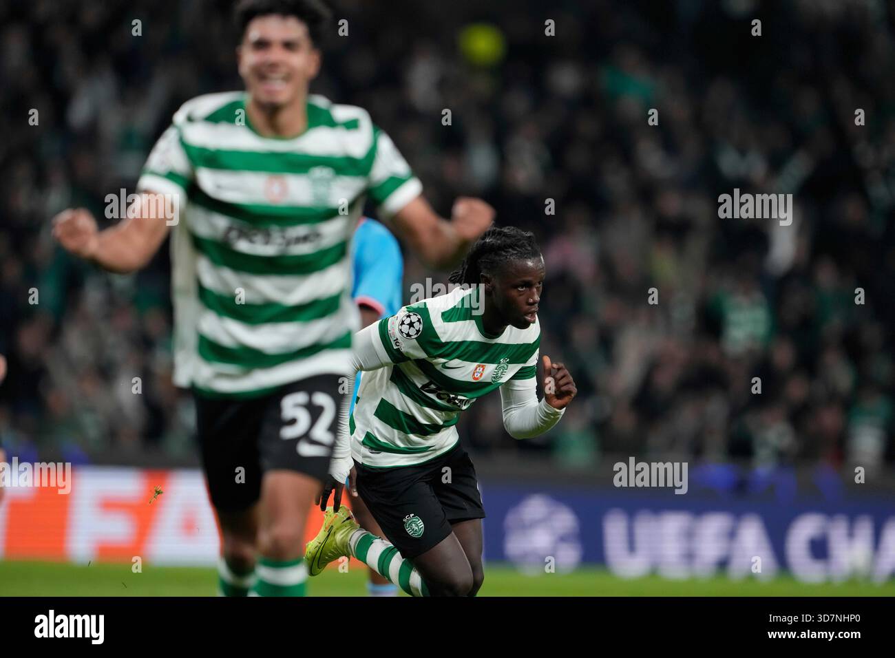 Sporting's Geovany Quenda celebrates after scoring during the Champions ...
