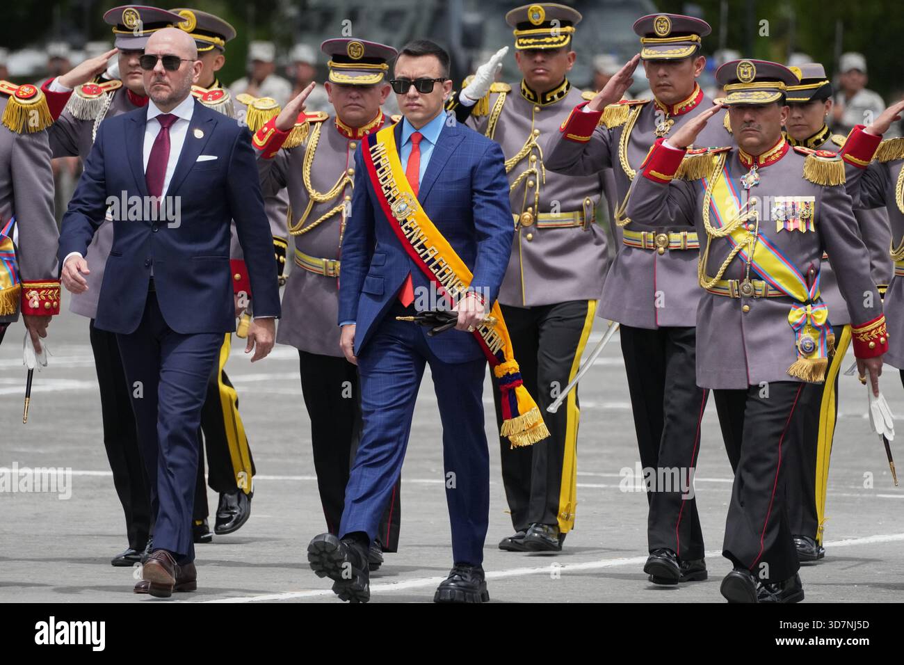 President Daniel Noboa, center, Defense Minister Gian Carlo Loffredo ...