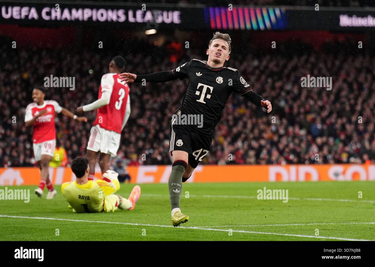 Bayern Munich's Lennart Karl celebrates scoring their side's first goal ...