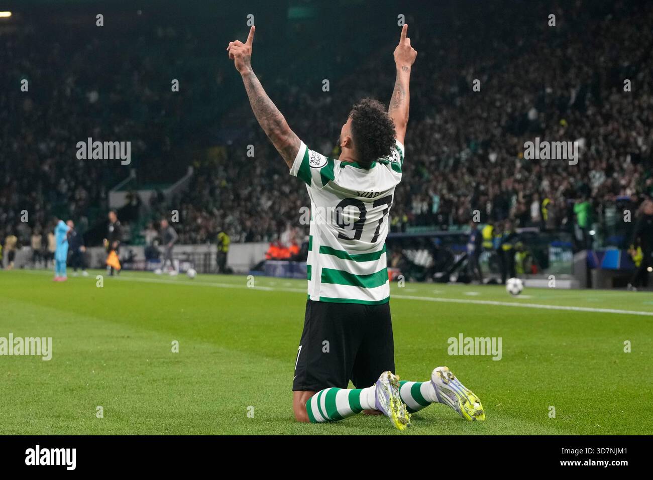 Sporting's Luis Suarez celebrates after scoring during the Champions ...