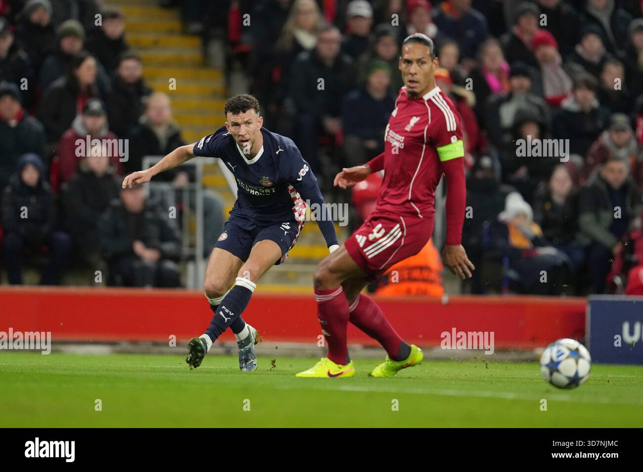 PSV's Ivan Perisic, left, and Liverpool's Virgil van Dijk challenge for ...