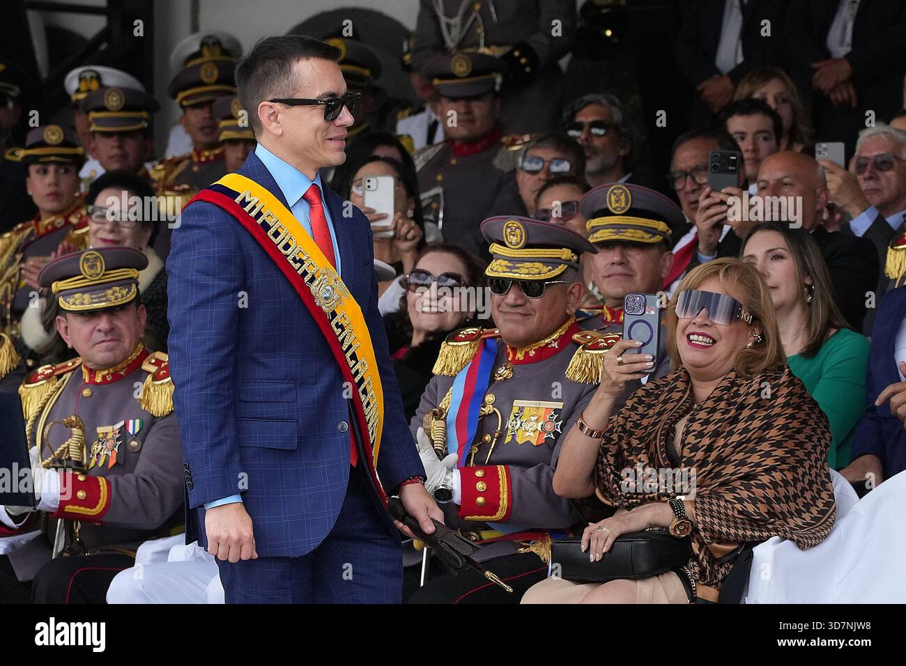 President Daniel Noboa attends the armed forces' change-of-command ceremony in Quito, Ecuador ...