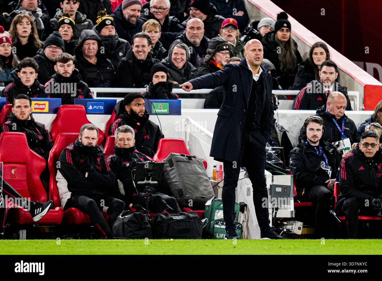 LIVERPOOL, ENGLAND - NOVEMBER 26: Liverpool head coach Arne Slot looks ...