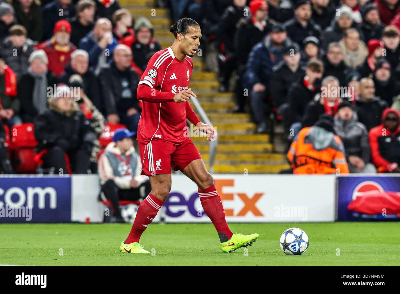 Virgil van Dijk of Liverpool passes the ball during the UEFA Champions ...