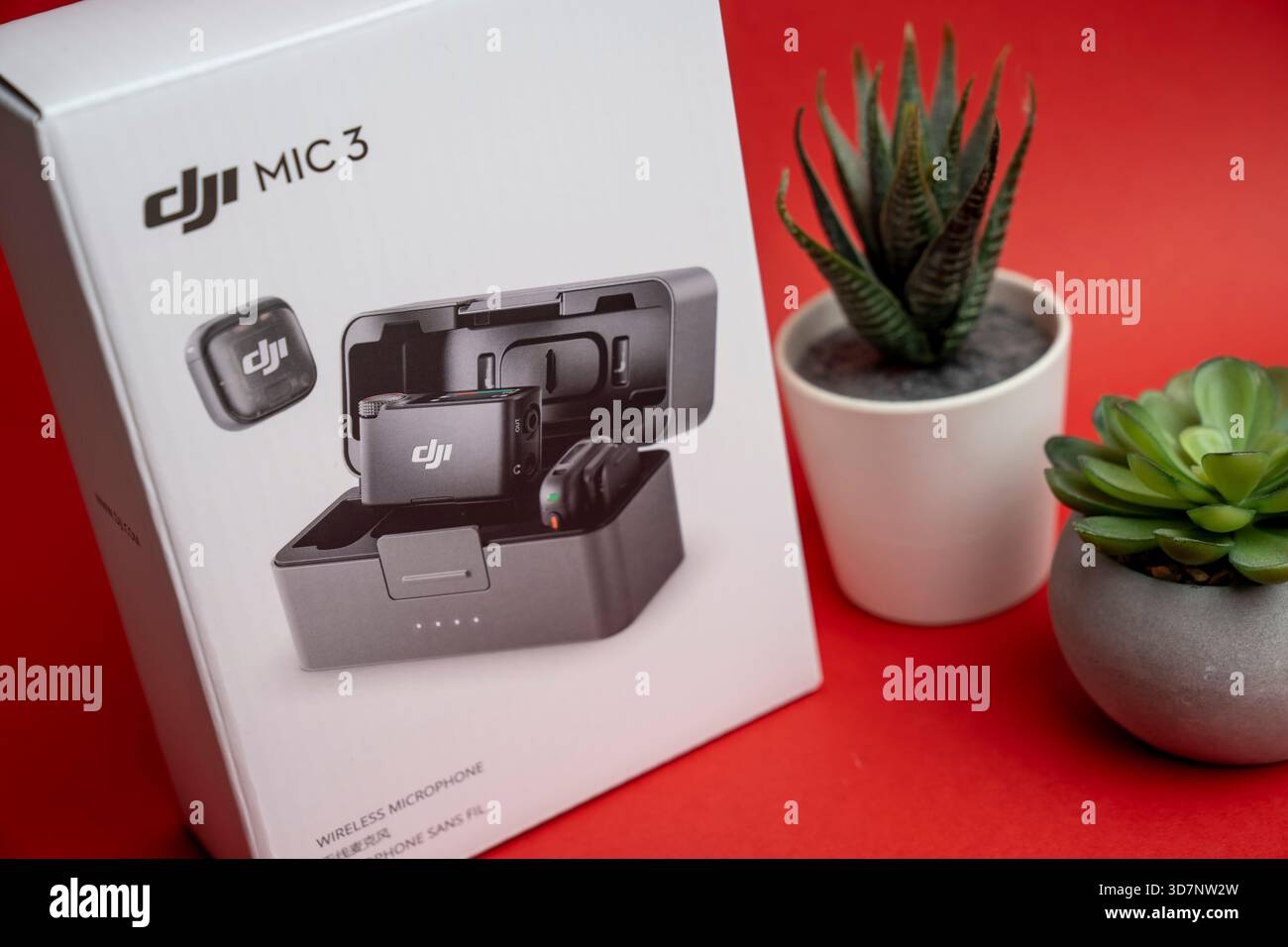 DJI Mic 3 wireless microphone system displayed in a clean, modern ...