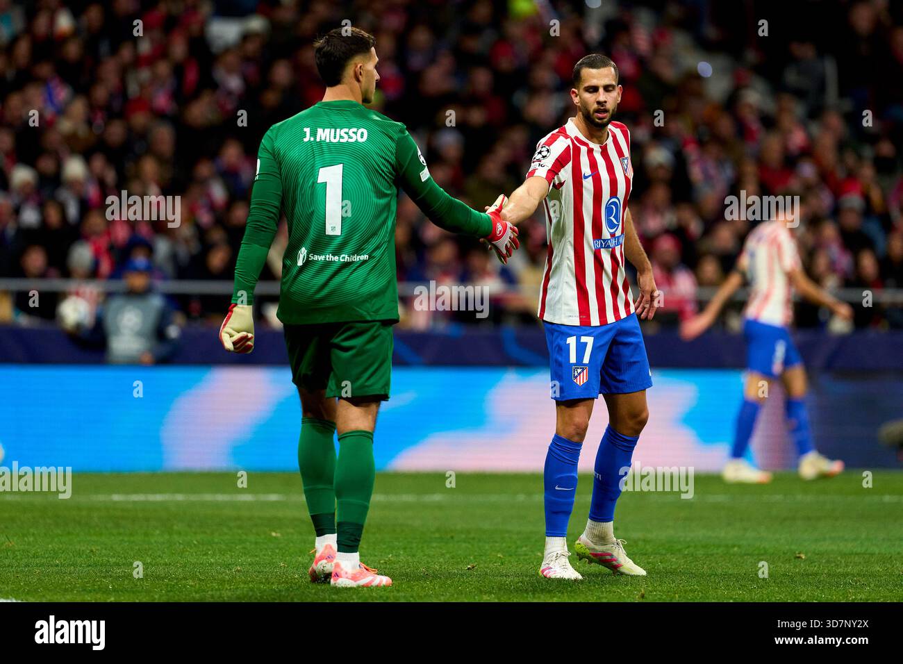Juan Musso of Atletico de Madrid and David Hancko of Atletico de Madrid ...