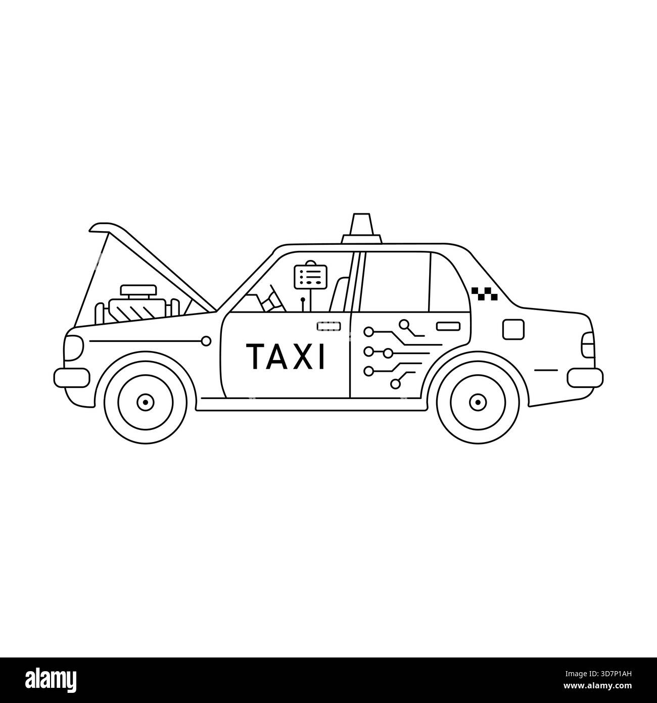 Vector outline drawing of an automated public transport car with a ...