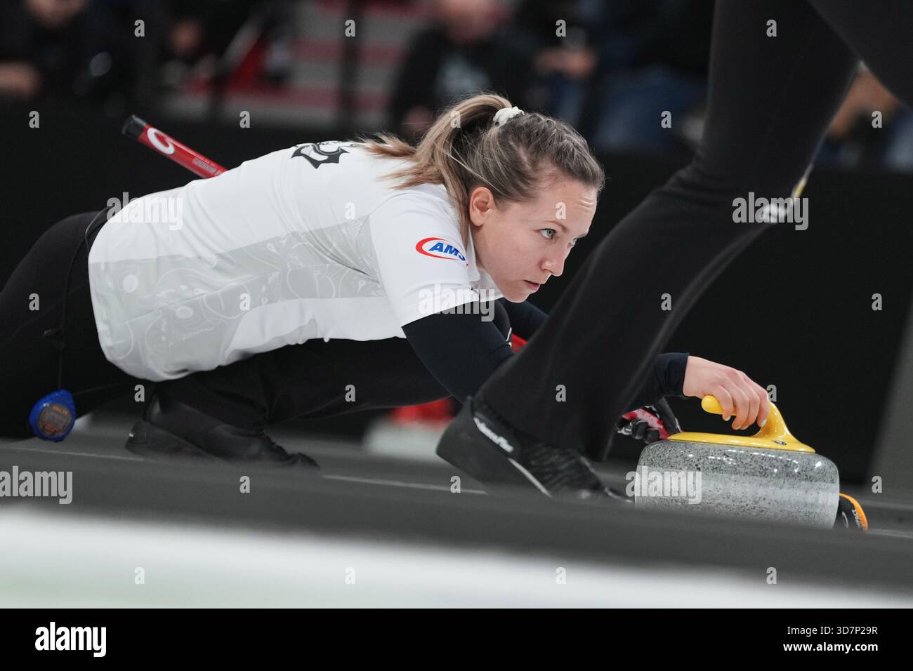 Rachel Homan delivers a stone during Canadian Olympic curling trials ...