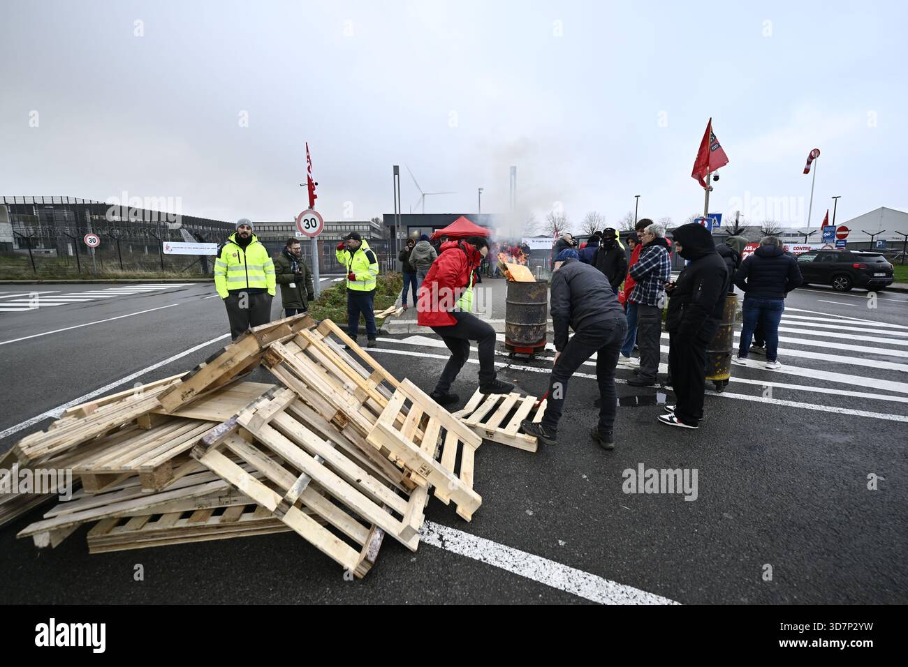 Strikers form a picket line outside Safran Aero Boosters at the Hauts ...