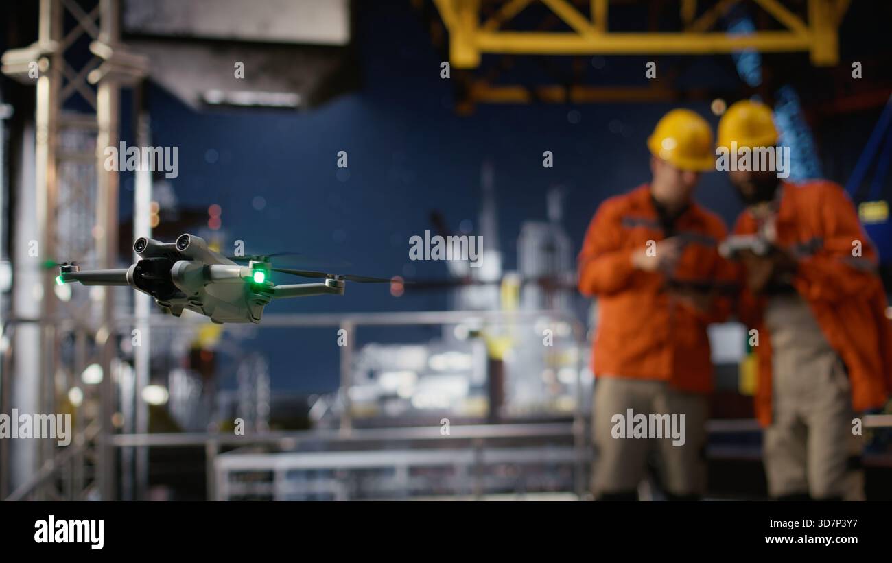 Engineers technicians using drone for remote operations and aerial ...