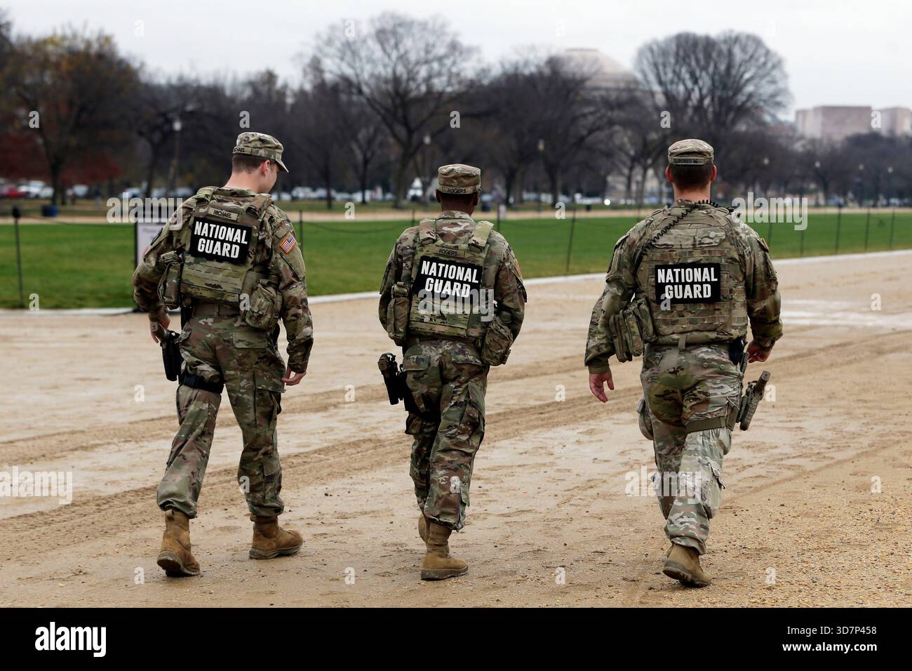 National Guard patrol on the National Mall near the U.S. Capitol ...