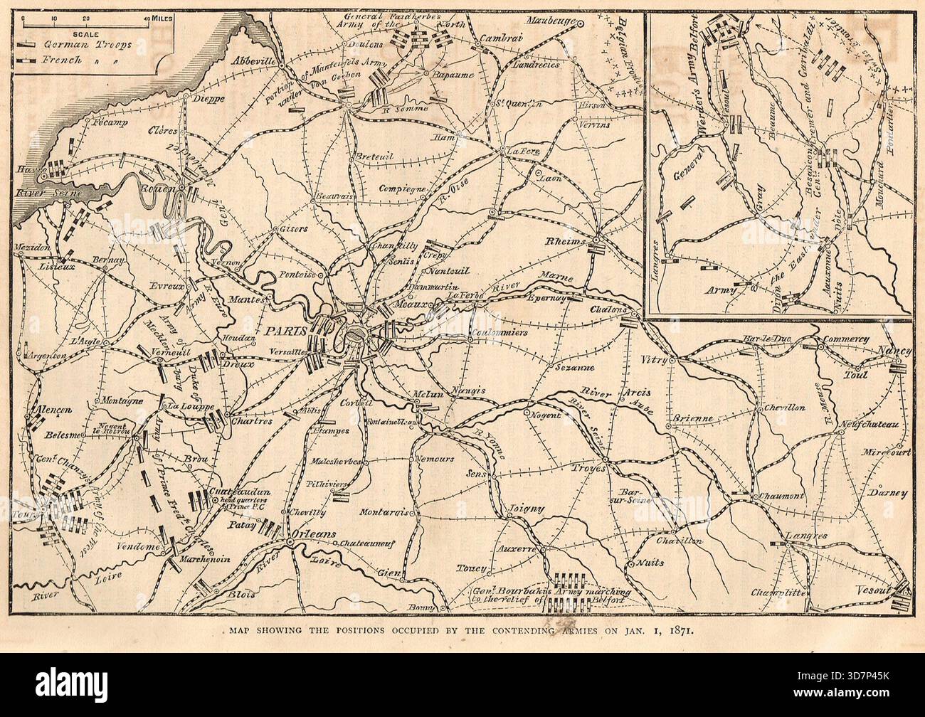 Map showing the positions occupied by the Prussian and French Armies as ...