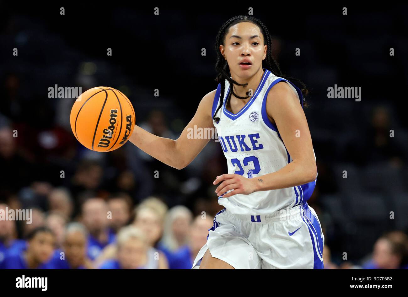 Duke guard Taina Mair takes the ball up-court against South Carolina ...