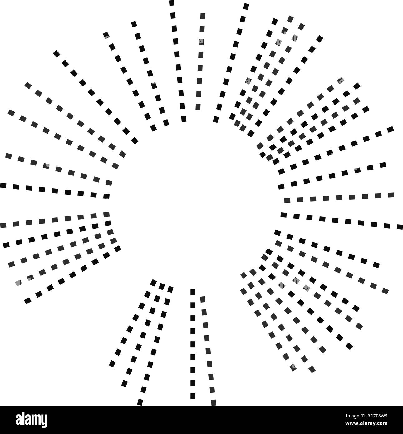 Square rays tapering inward form an irregular circle pattern with a ...
