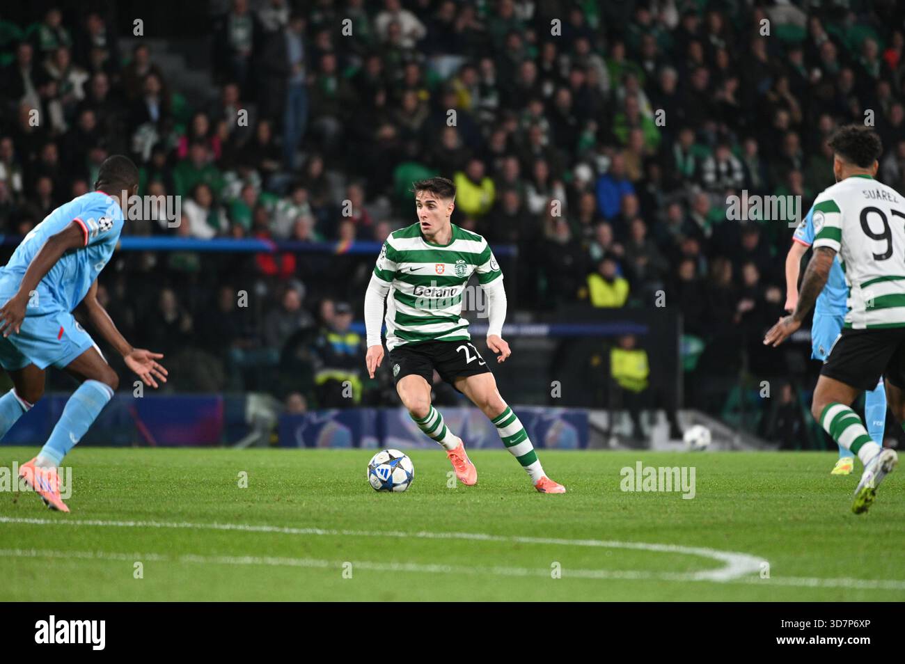 Lisbon, Portugal. 26 November 2025. Iván Fresneda defender of Sporting ...