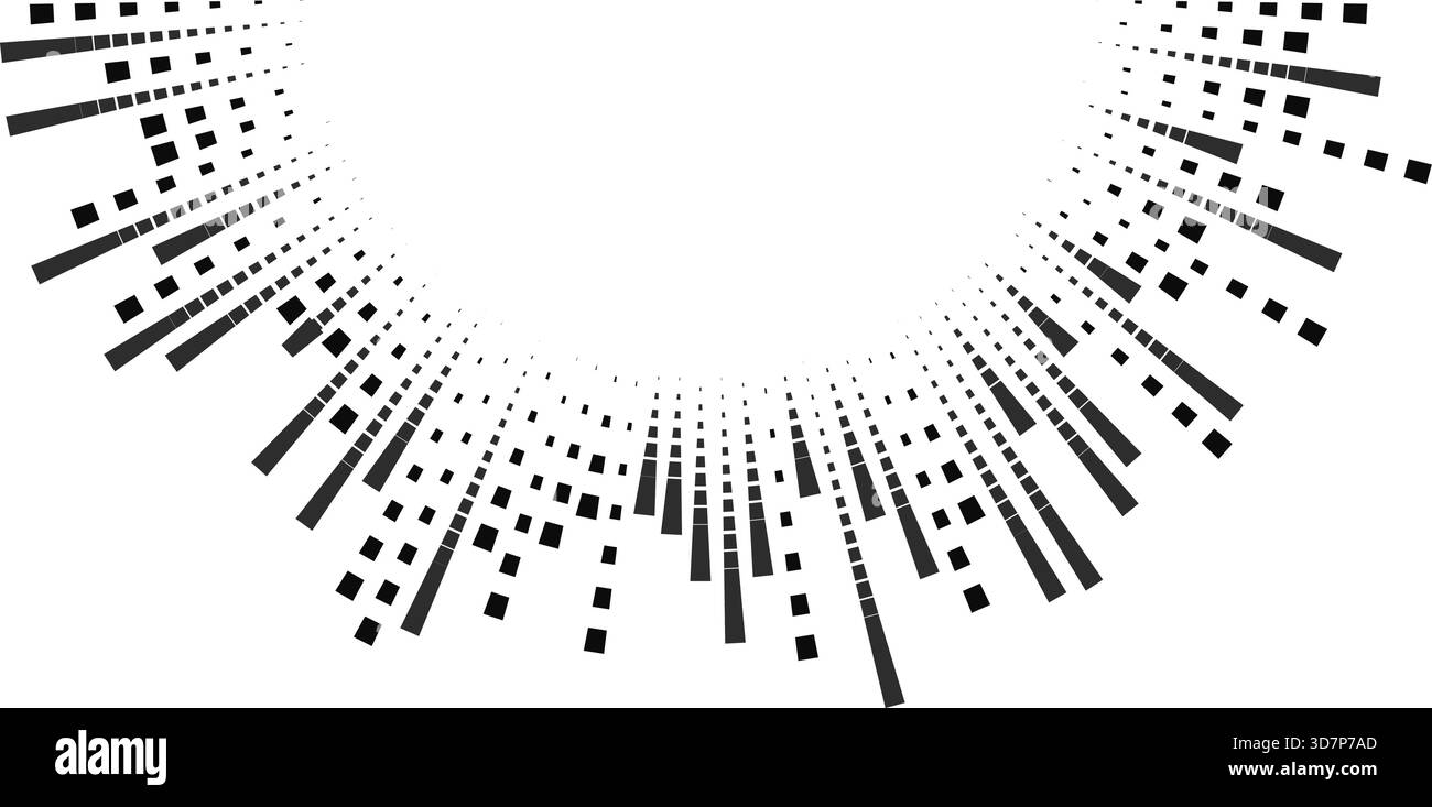 Irregular rays in a semicircle made of square segments with a large ...