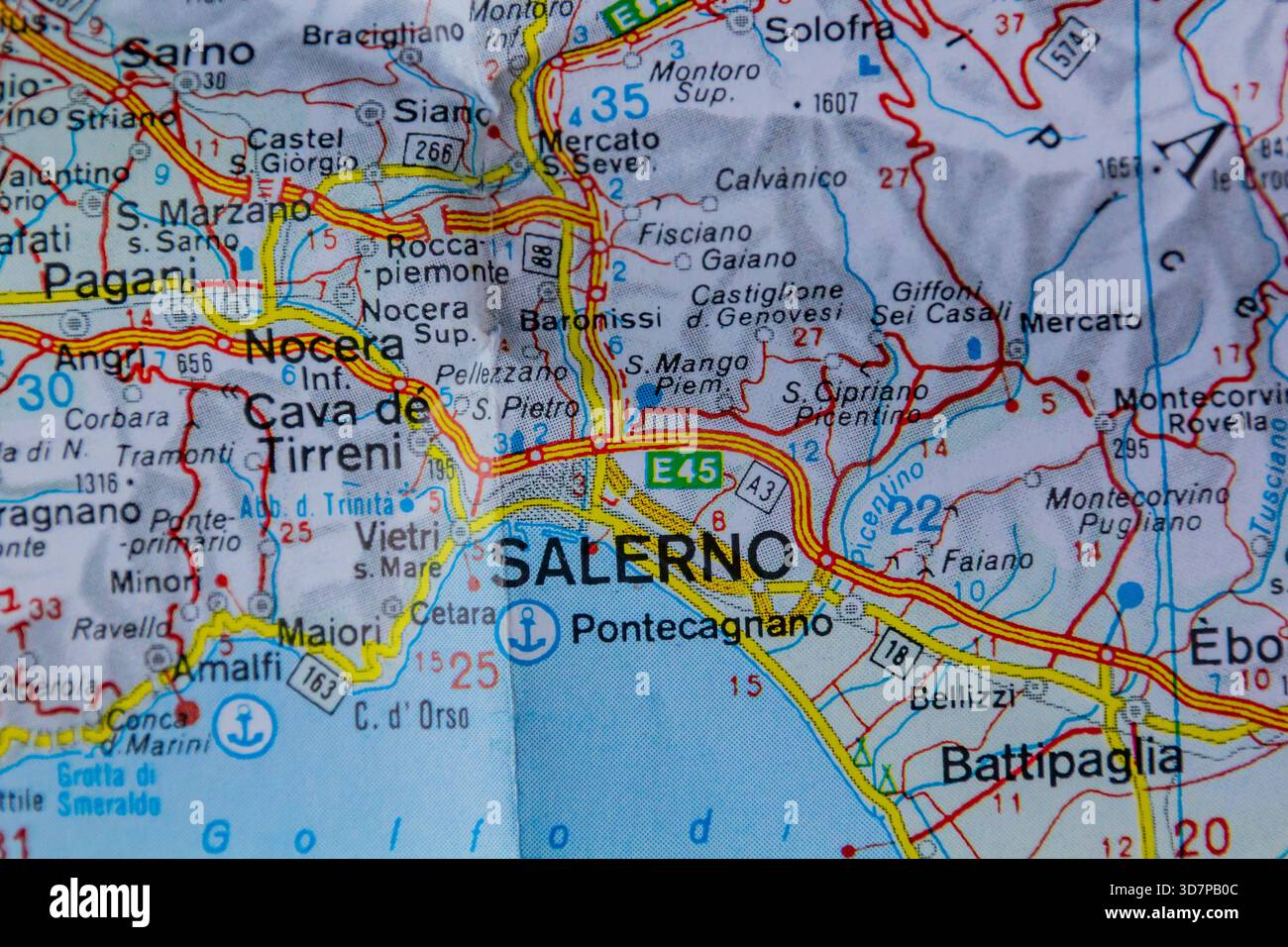 Salerno, Italy, on a road map Stock Photo - Alamy