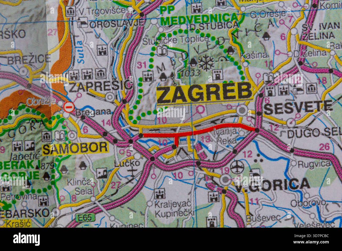 Zagreb, Croatia, on a road map Stock Photo - Alamy