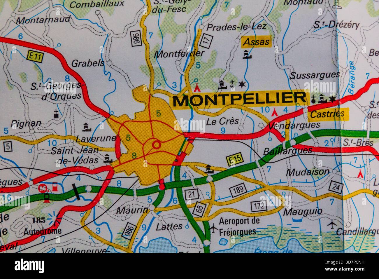 Montpellier, France, on a road map Stock Photo - Alamy