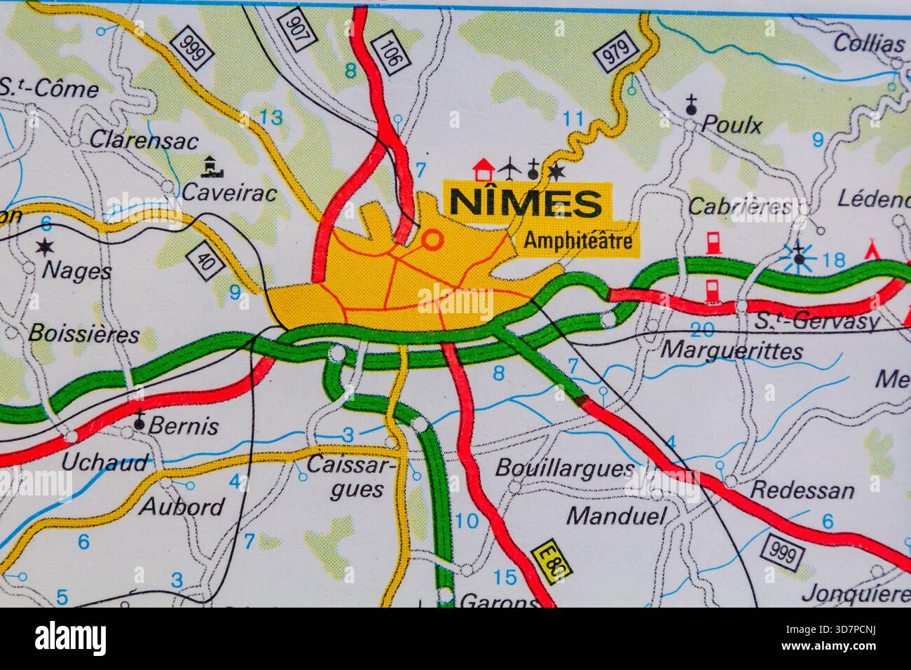 Nimes, France, on a road map Stock Photo - Alamy