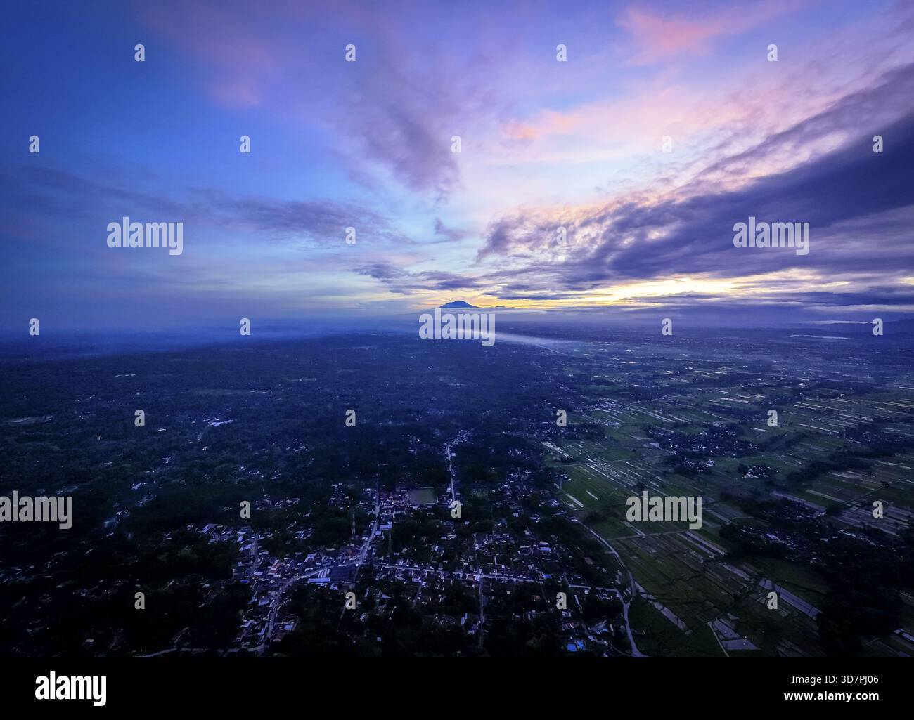 Aerial view of a vibrant landscape where the sky blends with the ...