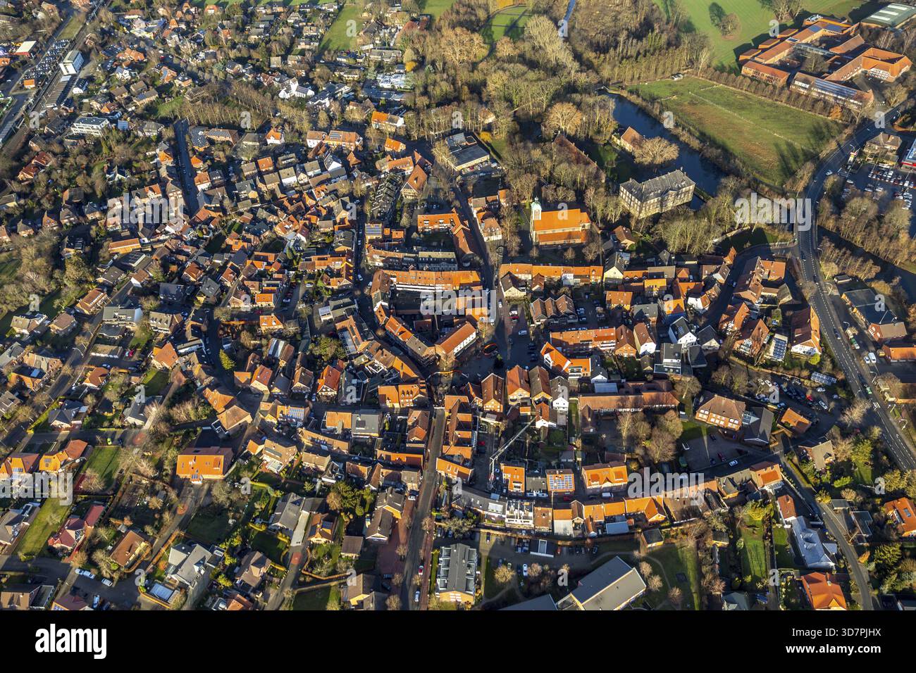Aerial view, overview of Drensteinfurt-Mitte, center, parish church St ...