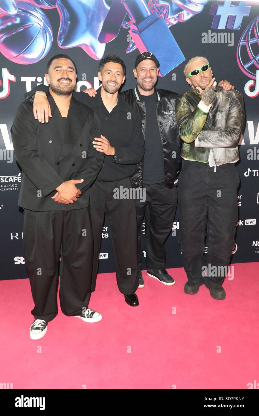 Sydney, NSW, Australia. 26th November 2025. L-R: Tbc, tbc, tbc and Lance Savali on the red ...