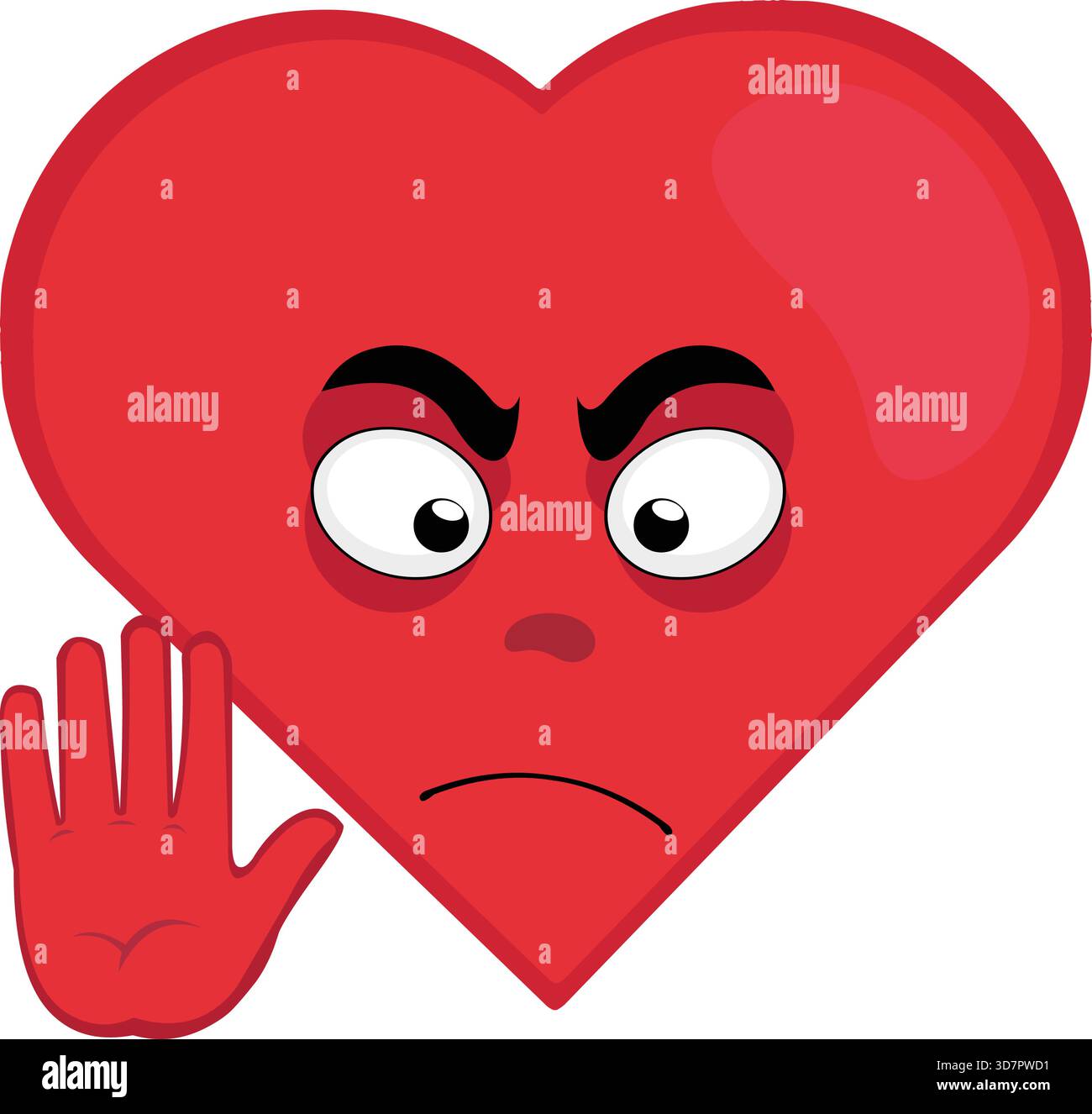 vector illustration emoticon character heart cartoon, with a stop hand ...
