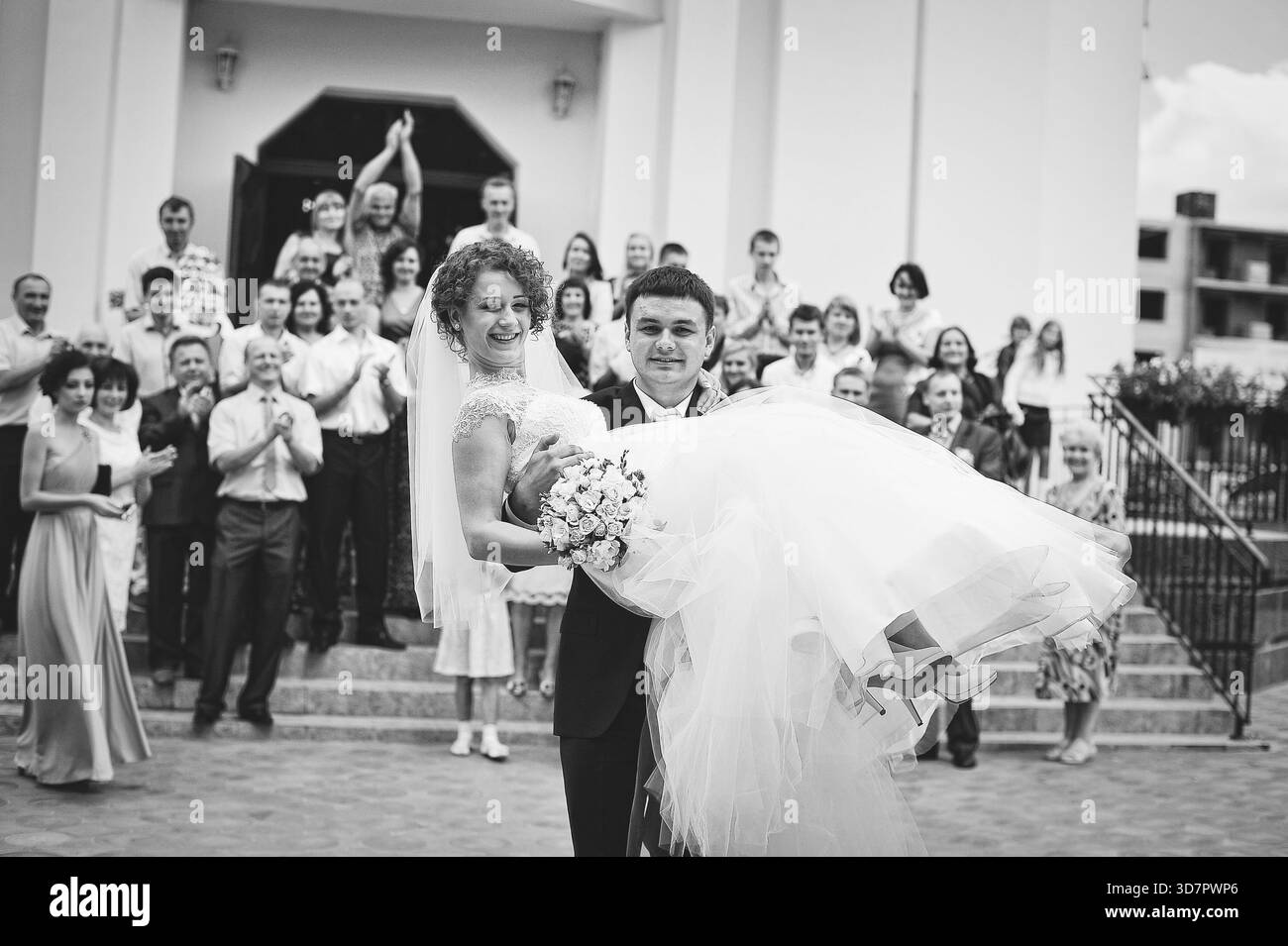 Happy newlyweds after church registration Stock Photo - Alamy