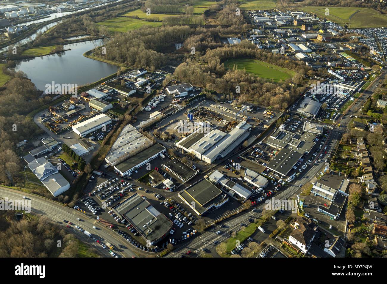 Aerial view, Radbod mining towers, Radbod industrial park, car dealer ...