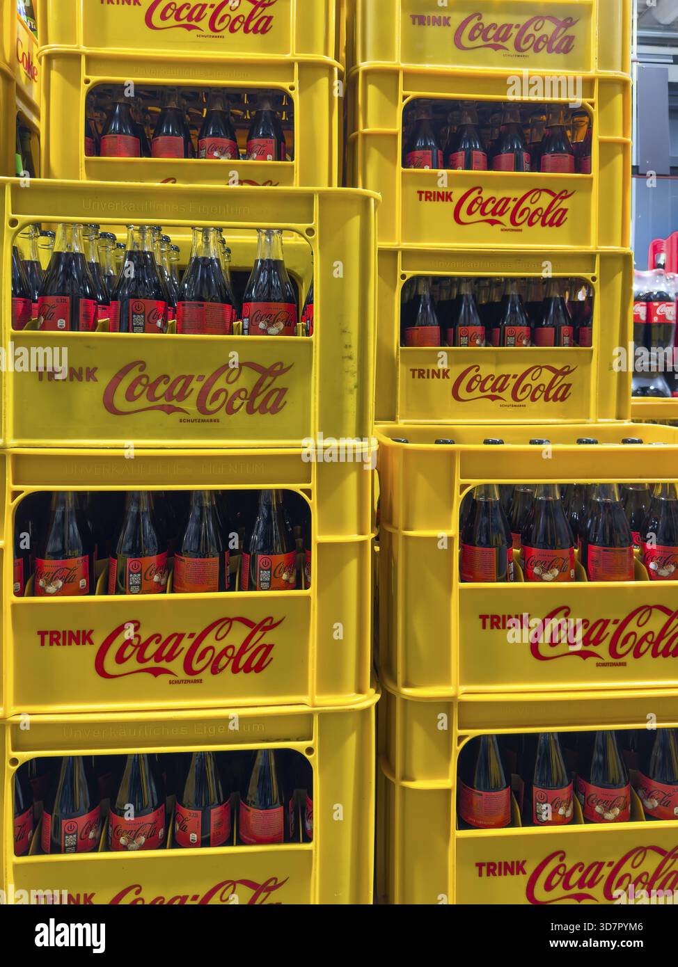 Bottles stacked in boxes Soft drink without sugar Coca-Cola Coke Coca ...
